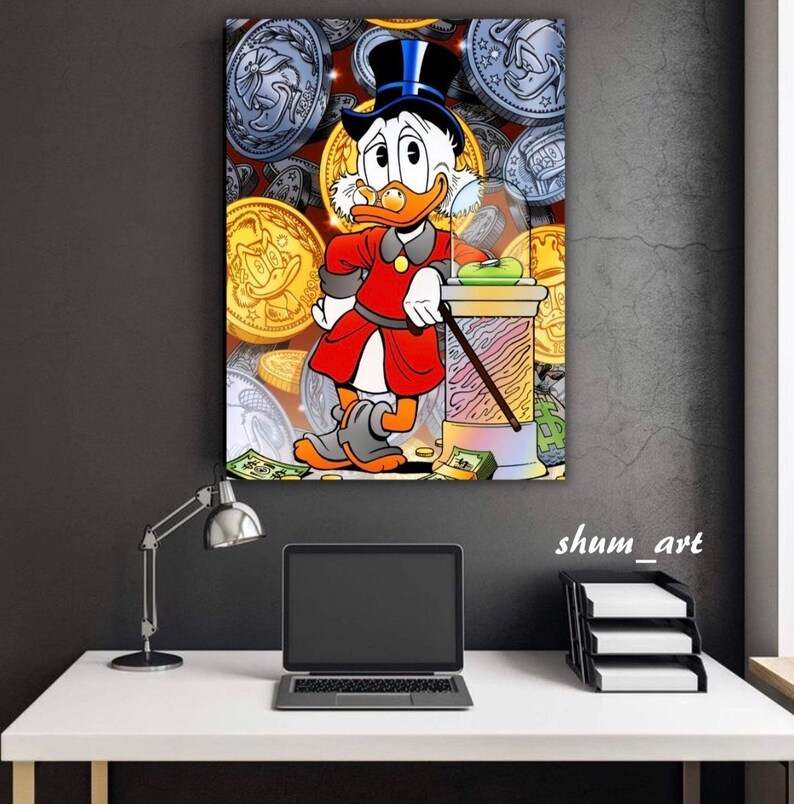 Premium Painting With Scrooge Mcduck on Wooden Subframe, for Office ...
