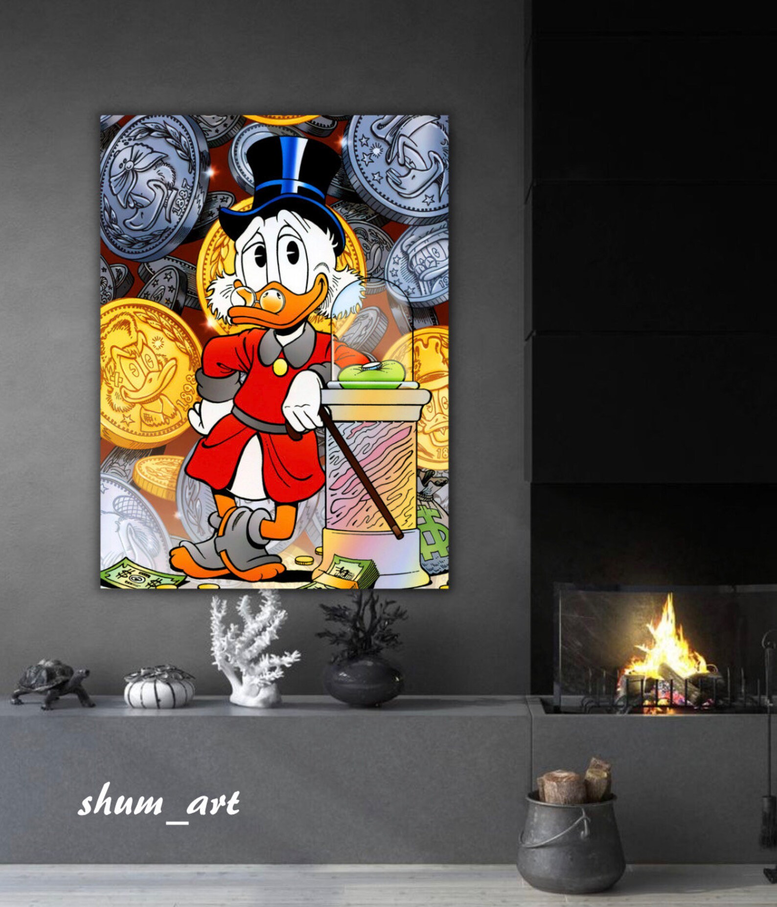 Premium Painting With Scrooge Mcduck on Wooden Subframe, for Office ...