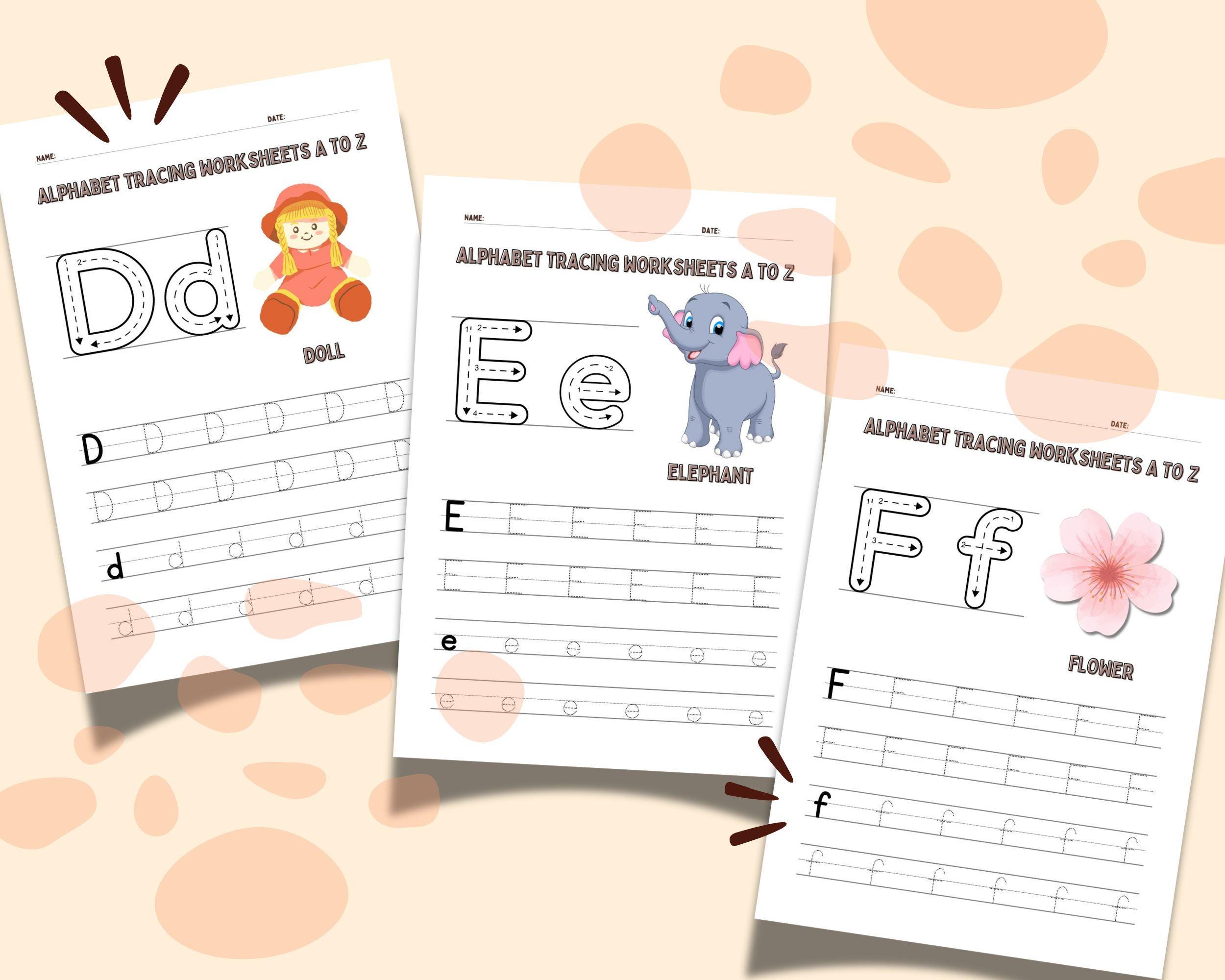Alphabet Tracing Worksheets A to Z, Handwriting Practice Sheets for ...