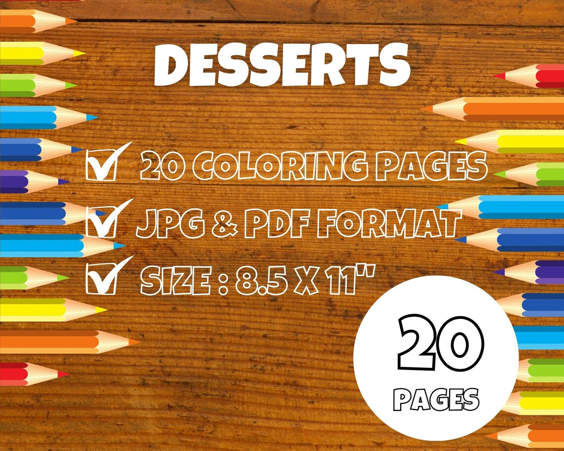 20 Desserts Vocabulary Words Printable Coloring Pages for Kids ...