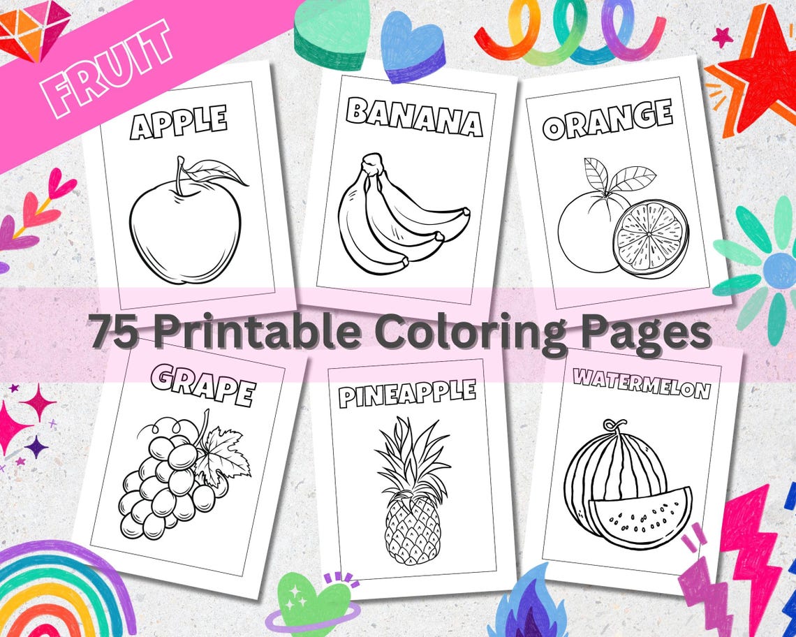 75 Fruit Vocabulary Words Printable Coloring Pages for Kids, Toddlers ...