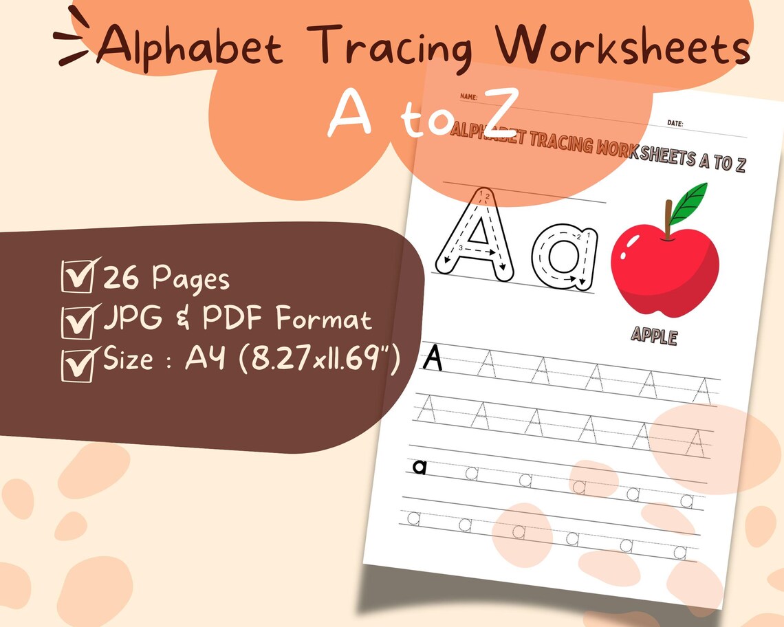 Alphabet Tracing Worksheets A to Z, Handwriting Practice Sheets for ...
