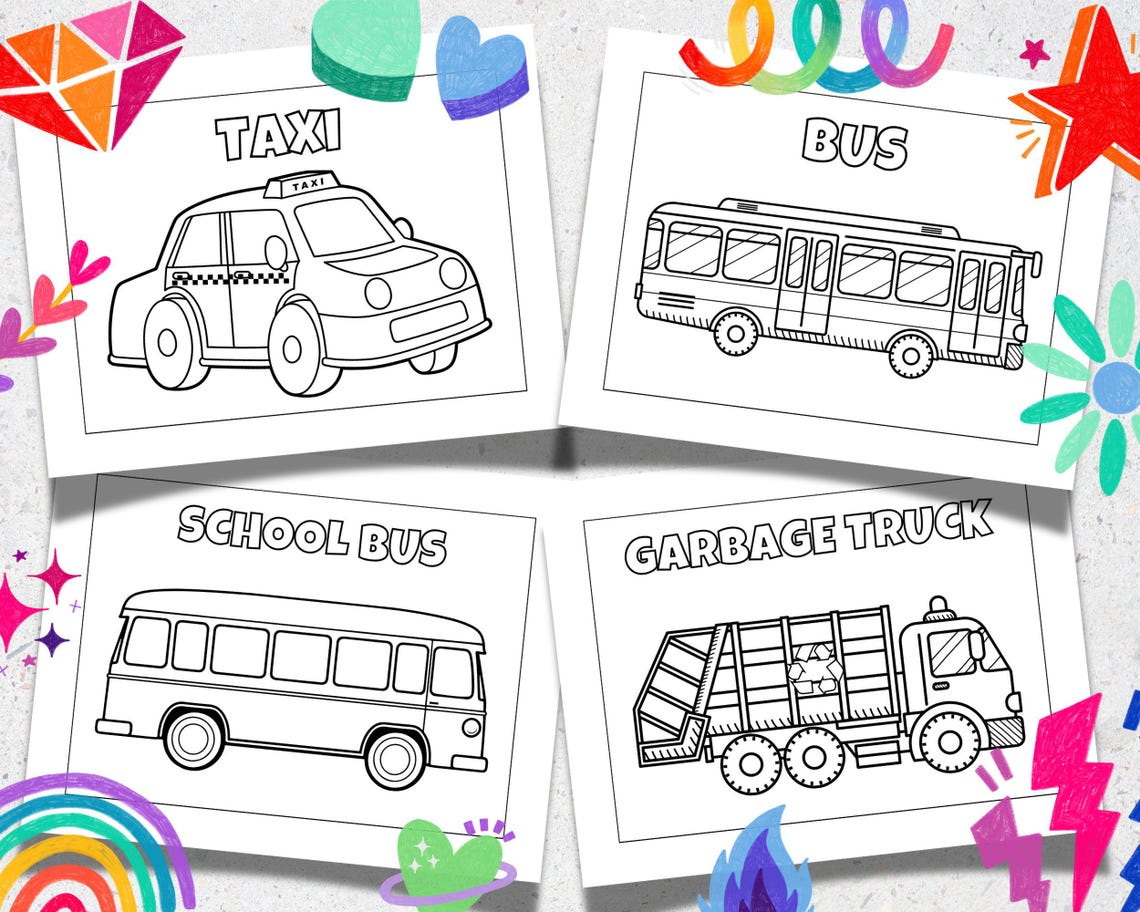 75 Vehicle Vocabulary Words Printable Coloring Pages for Kids, Toddlers ...