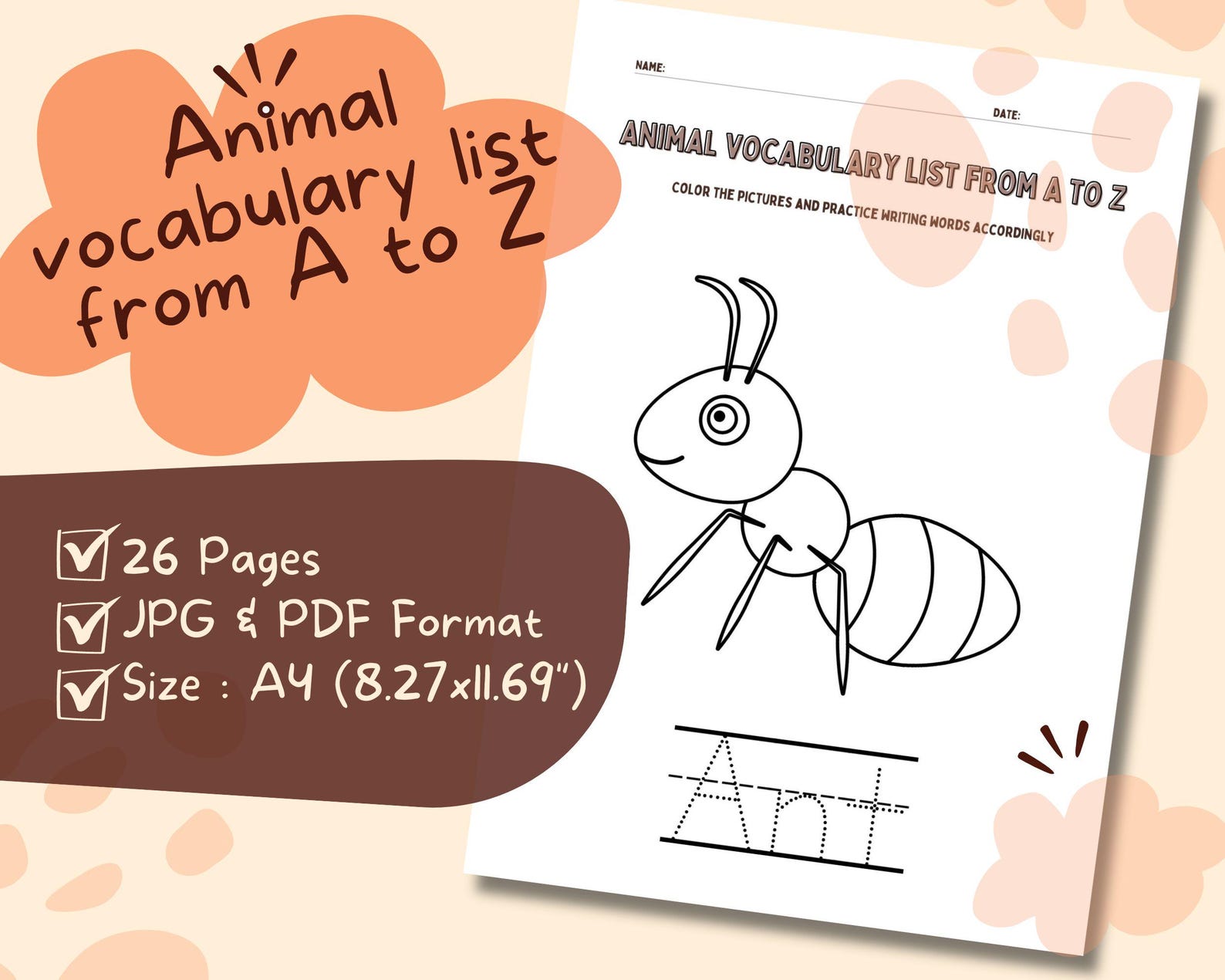 Animal Vocabulary List From A to Z - Etsy