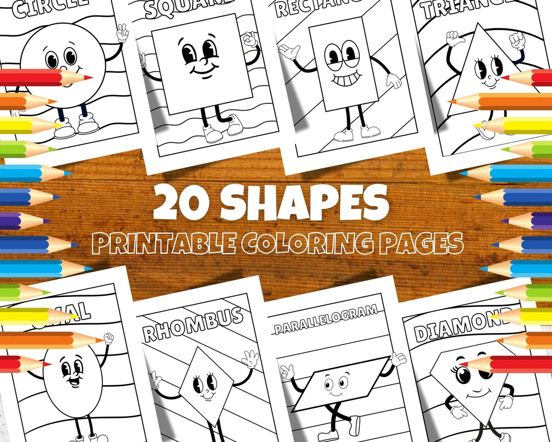 20 Shapes Vocabulary Words Printable Coloring Pages for Kids, Toddlers ...