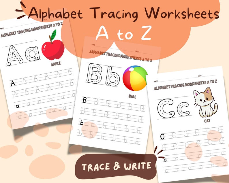 Alphabet Tracing Worksheets A to Z, Handwriting Practice Sheets for ...