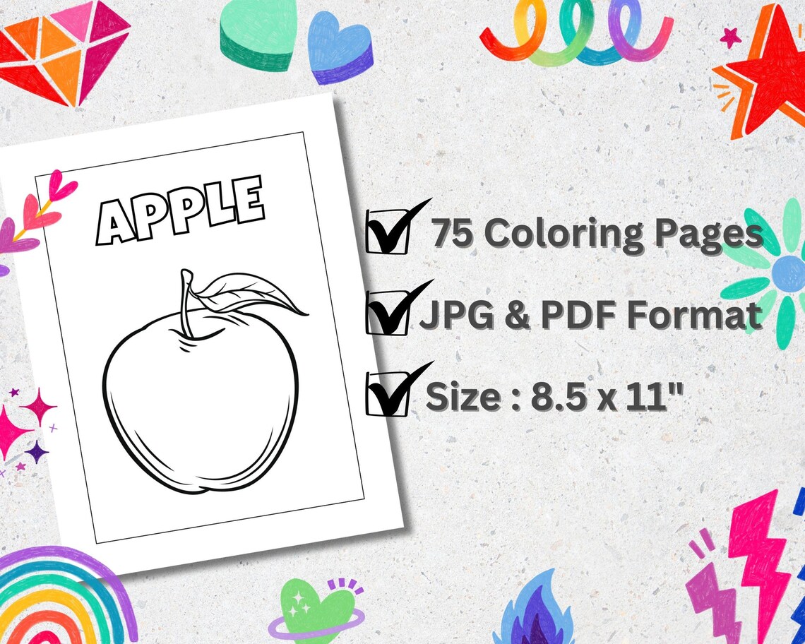 75 Fruit Vocabulary Words Printable Coloring Pages for Kids, Toddlers ...