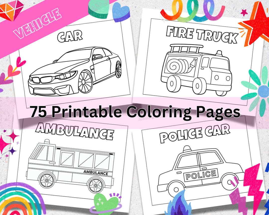 75 Vehicle Vocabulary Words Printable Coloring Pages for Kids, Toddlers ...