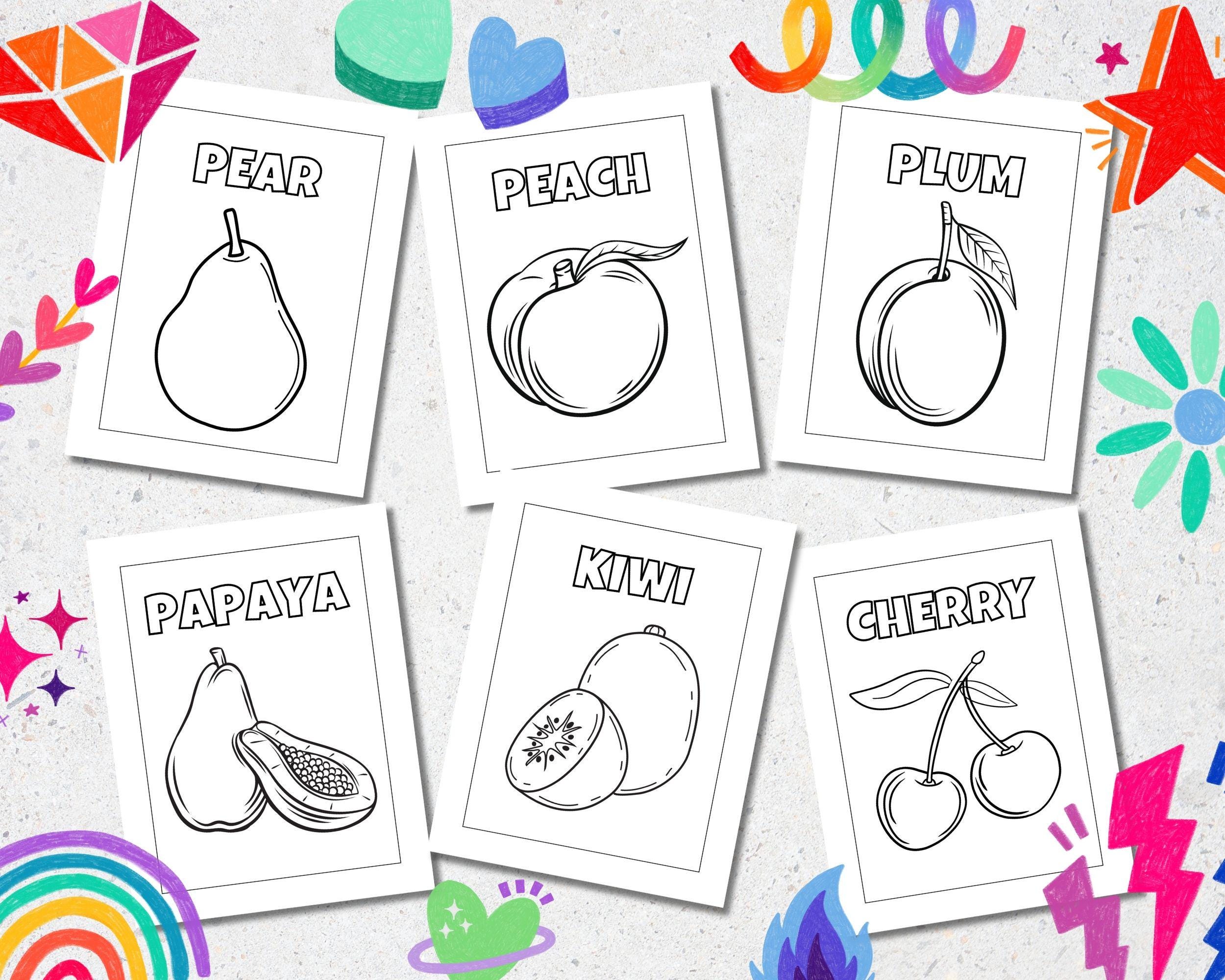 75 Fruit Vocabulary Words Printable Coloring Pages for Kids, Toddlers ...
