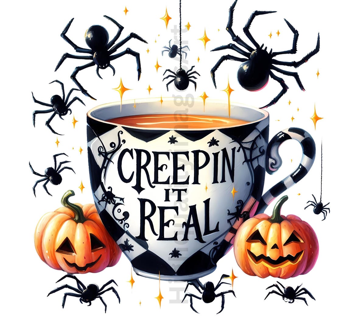 Scary Halloween Tea Cups, Watercolor Clipart Bundle, Cute the Mug ...