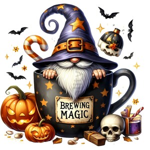 Cute Halloween Gnomes in Cups, Watercolor Clipart Bundle, Halloween Mug ...