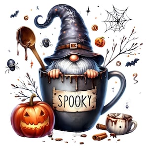 Cute Halloween Gnomes in Cups, Watercolor Clipart Bundle, Halloween Mug ...