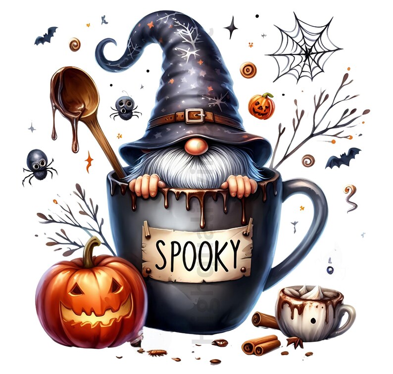 Cute Halloween Gnomes in Cups, Watercolor Clipart Bundle, Halloween Mug ...