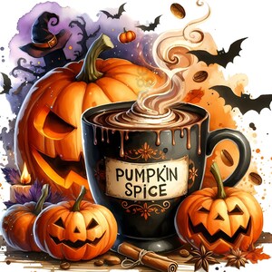 Scary Halloween Cocoa Cups, Watercolor Clipart Bundle, Mug Halloween ...
