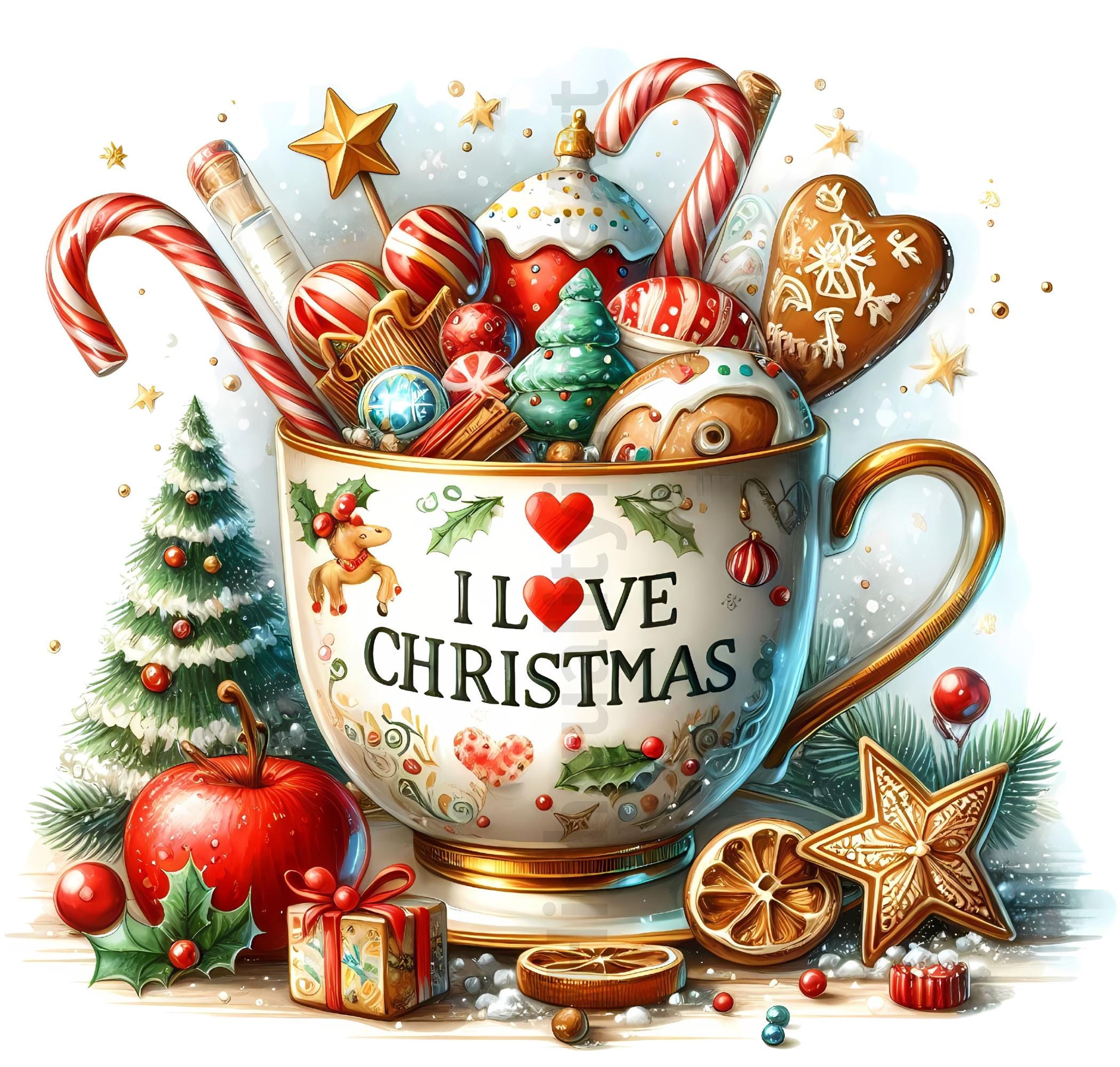 Cozy Christmas Tea Cups, Watercolor Clipart Bundle, Digital Mug ...