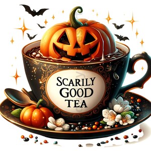 Scary Halloween Tea Cups, Watercolor Clipart Bundle, Cute the Mug ...