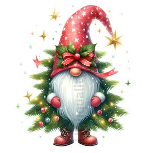 Cute Christmas Tree Gnomes, Gnomes Trees Clipart Bundle, Watercolor ...