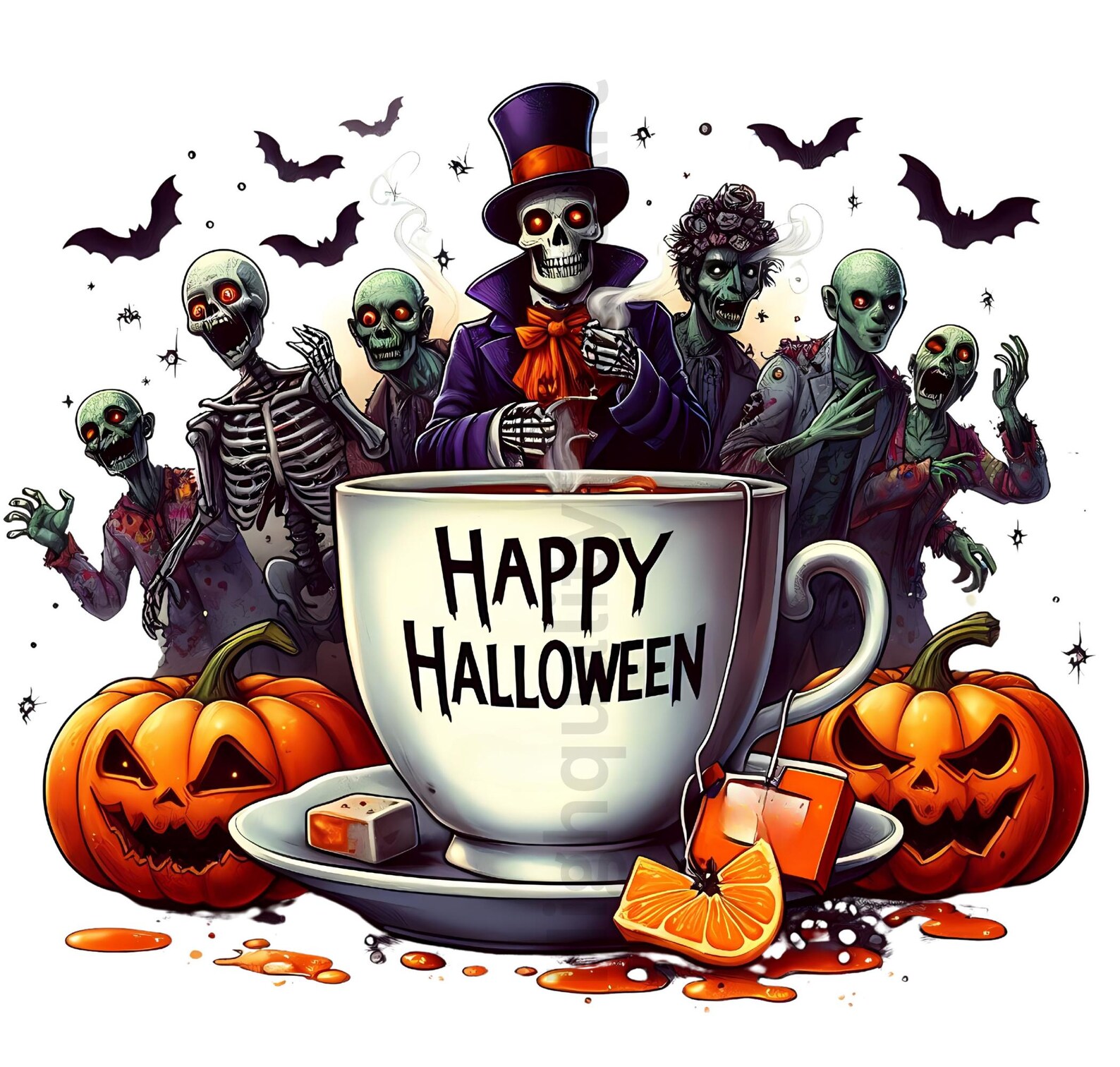 Scary Halloween Tea Cups, Watercolor Clipart Bundle, Cute the Mug ...