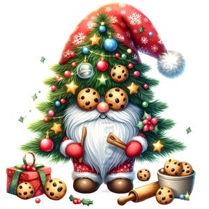 Cute Christmas Tree Gnomes, Gnomes Trees Clipart Bundle, Watercolor ...