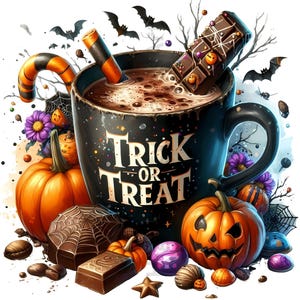 Scary Halloween Cocoa Cups, Watercolor Clipart Bundle, Mug Halloween ...