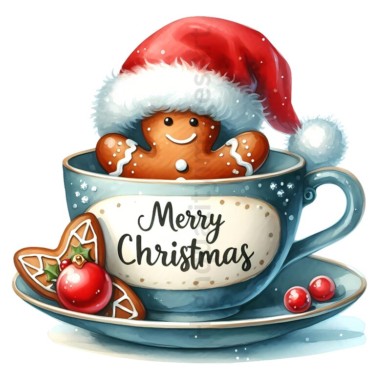 Cozy Christmas Tea Cups, Watercolor Clipart Bundle, Digital Mug ...