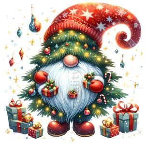 Cute Christmas Tree Gnomes, Gnomes Trees Clipart Bundle, Watercolor ...