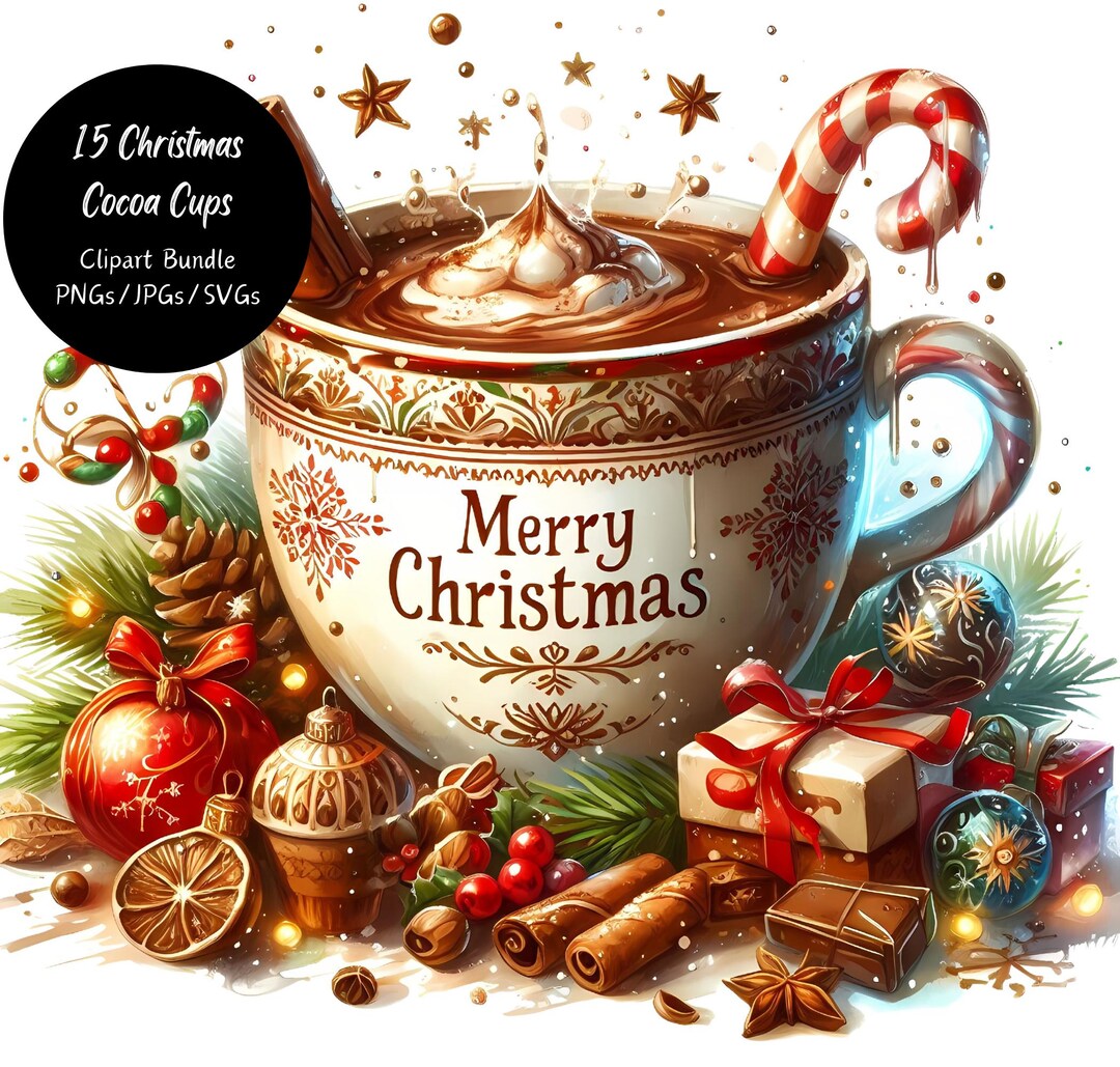 Cozy Christmas Cocoa Cups, Watercolor Clipart Bundle, Digital Mug Hot ...