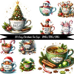 Cozy Christmas Tea Cups, Watercolor Clipart Bundle, Digital Mug ...