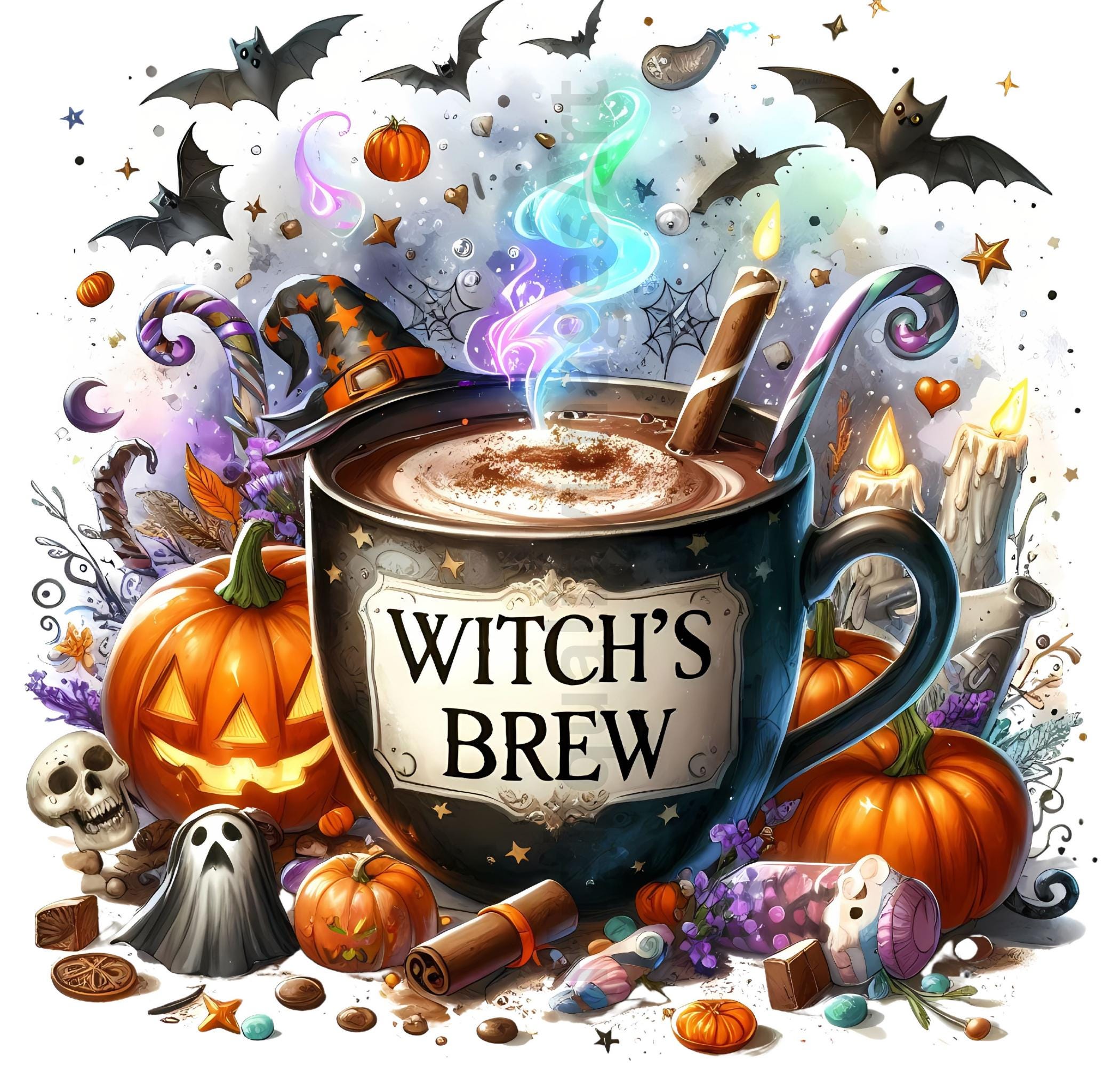 Scary Halloween Cocoa Cups, Watercolor Clipart Bundle, Mug Halloween ...