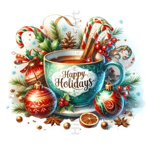 Cozy Christmas Tea Cups, Watercolor Clipart Bundle, Digital Mug ...