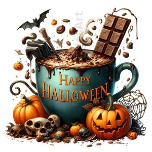 Scary Halloween Cocoa Cups, Watercolor Clipart Bundle, Mug Halloween ...