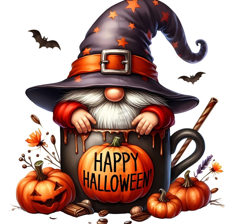 Cute Halloween Gnomes in Cups, Watercolor Clipart Bundle, Halloween Mug ...