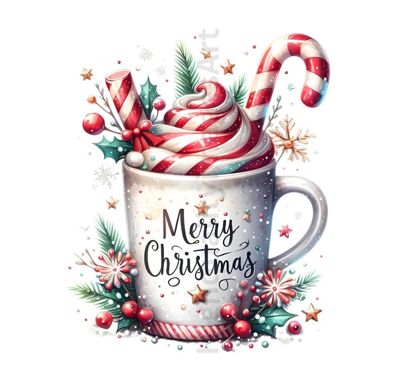 Cozy Christmas Tea Cups, Watercolor Clipart Bundle, Digital Mug ...