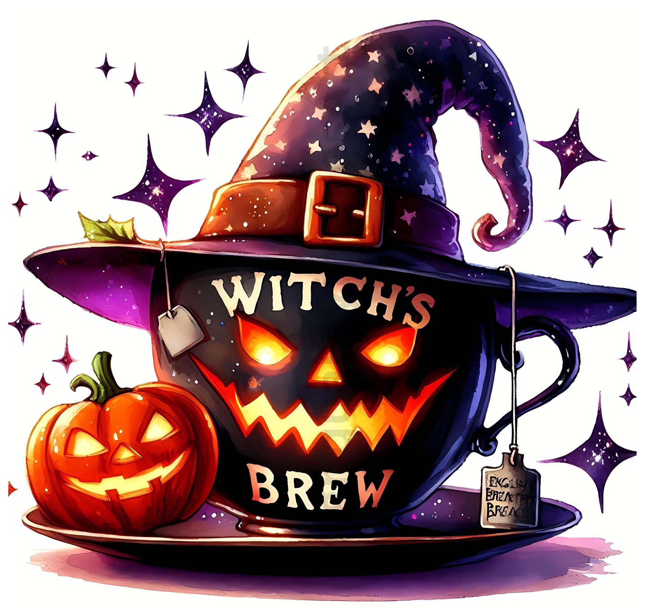 Scary Halloween Tea Cups, Watercolor Clipart Bundle, Cute the Mug ...