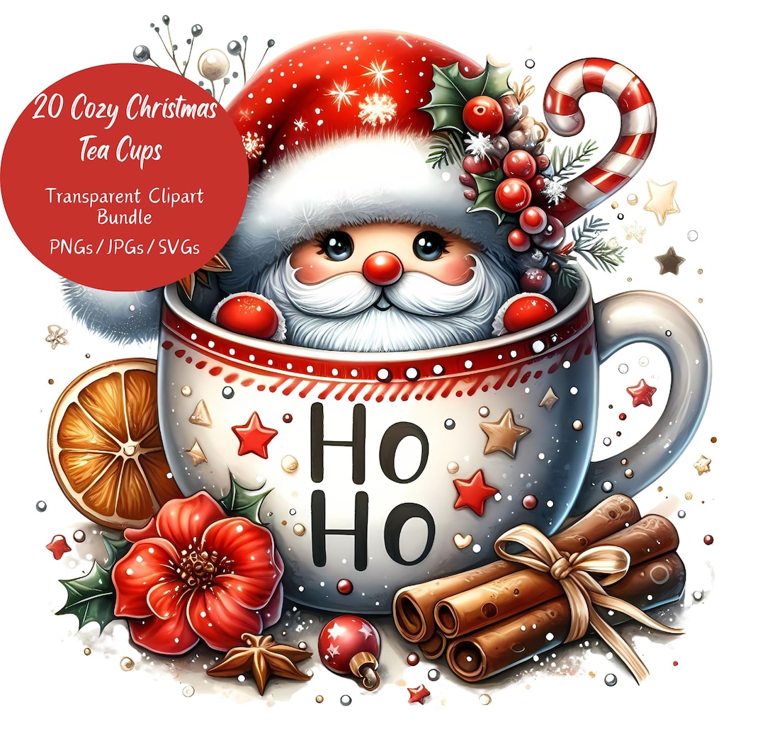 Cozy Christmas Tea Cups, Watercolor Clipart Bundle, Digital Mug ...