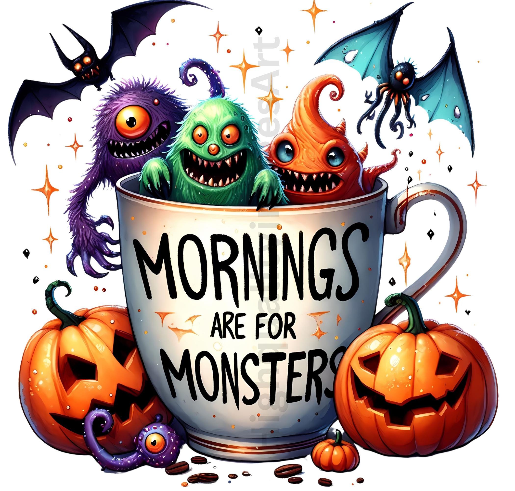 Scary Halloween Tea Cups, Watercolor Clipart Bundle, Cute the Mug ...