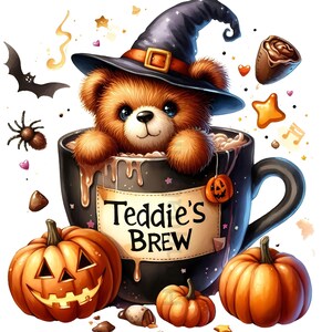 Cute Halloween Teddy Bears in Cups, Watercolor Clipart Bundle, Mug ...