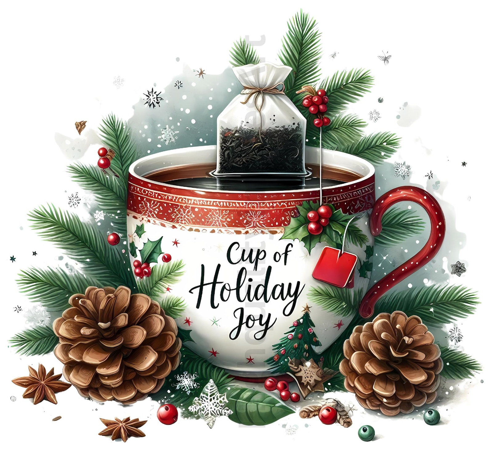 Cozy Christmas Tea Cups, Watercolor Clipart Bundle, Digital Mug ...
