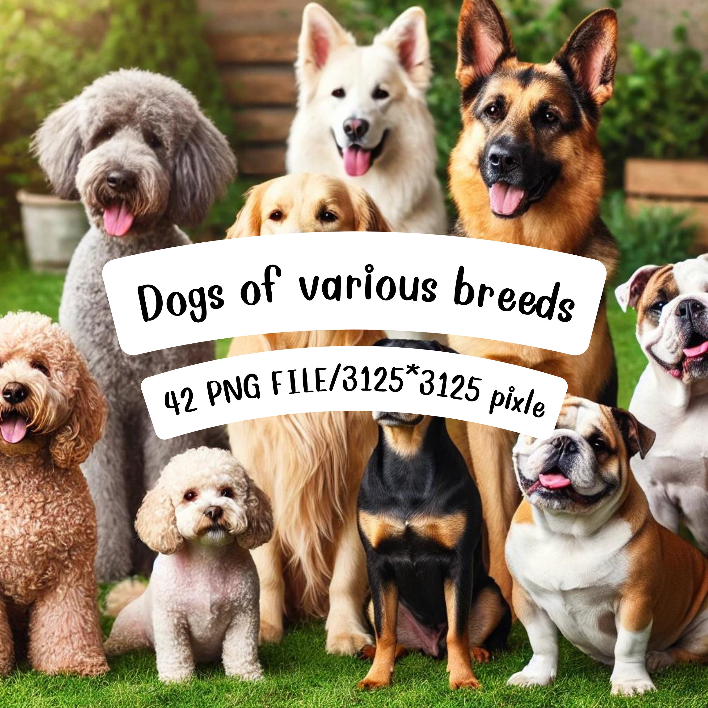 Dogs of Various Breeds - High-quality PNG File (3000x3000 Pixels) - Etsy