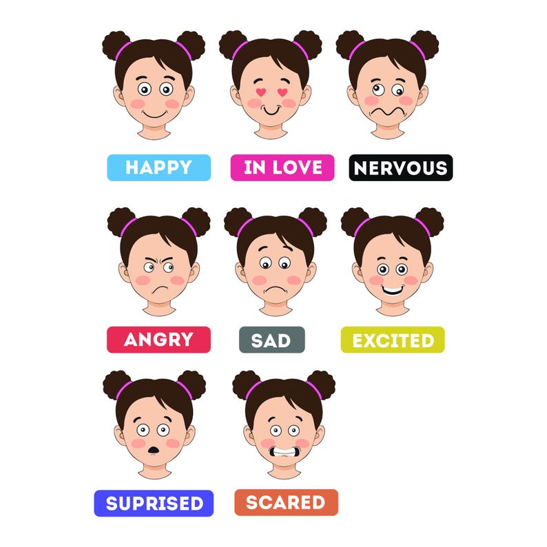 Emotions Activity for Kids Girl Version Printable Toddler Feeling Chart ...