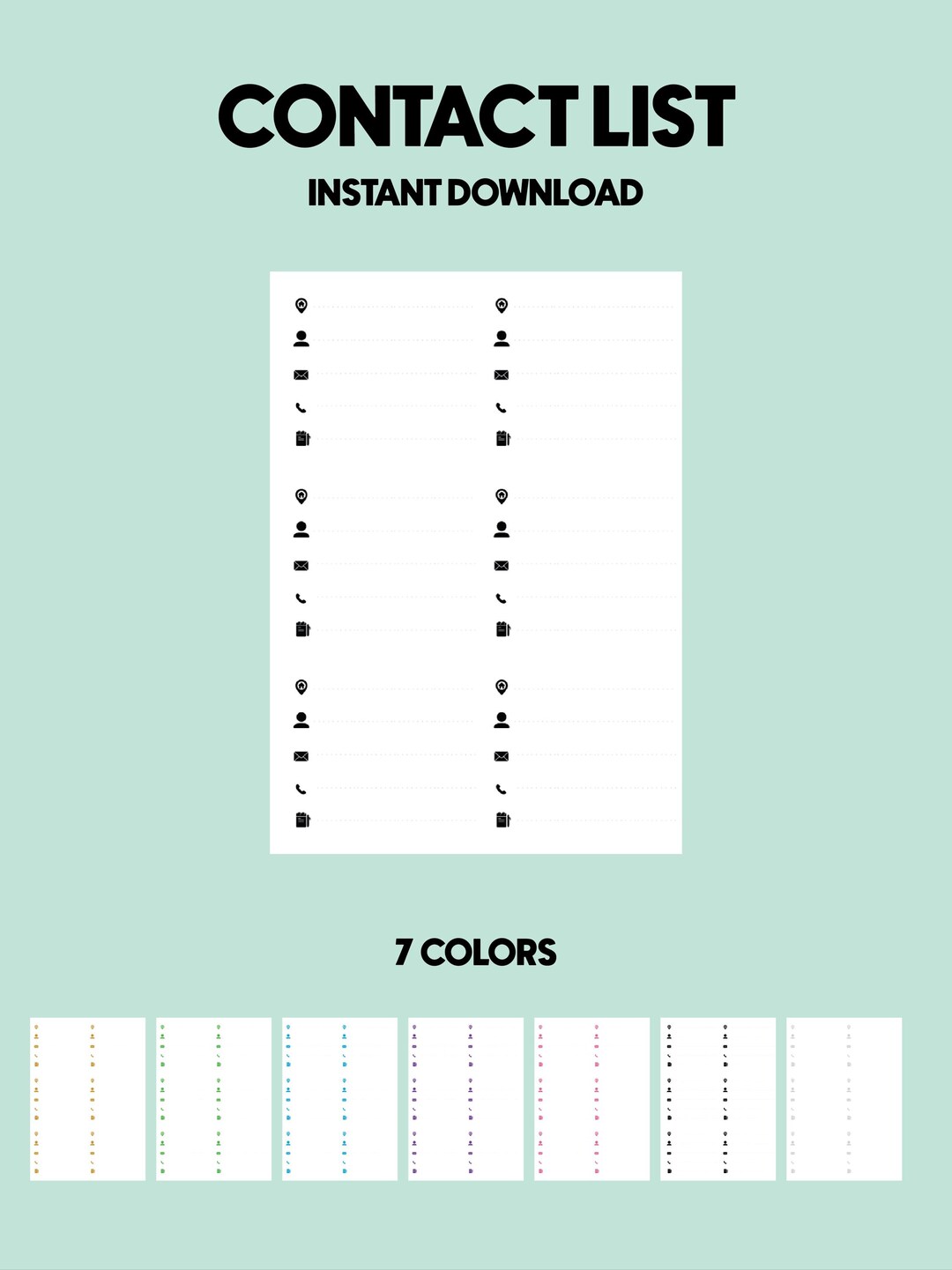Contacts List Printable, Contact Information, Digital Contact Sheet ...