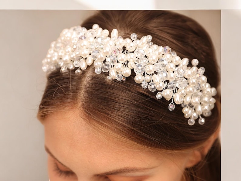 Pearl Crown Bridal Tiara With Crystal Headband for Weddings - Etsy