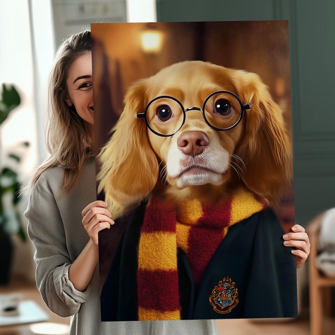 Custom Harry Potter Pet Portrait: Wizard Dog or Cat Art - Etsy