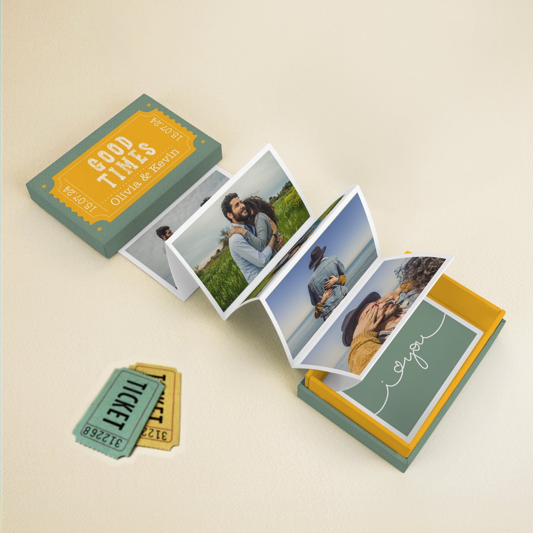 Retro Ticket Pull Out Photo Box, Gift for Best Friend, Personalized ...
