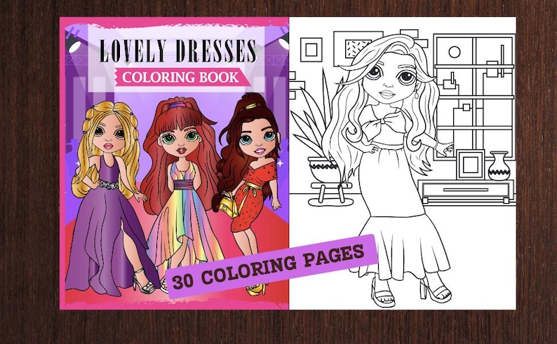 Lovely Dresses Coloring Pages for Girls - Etsy