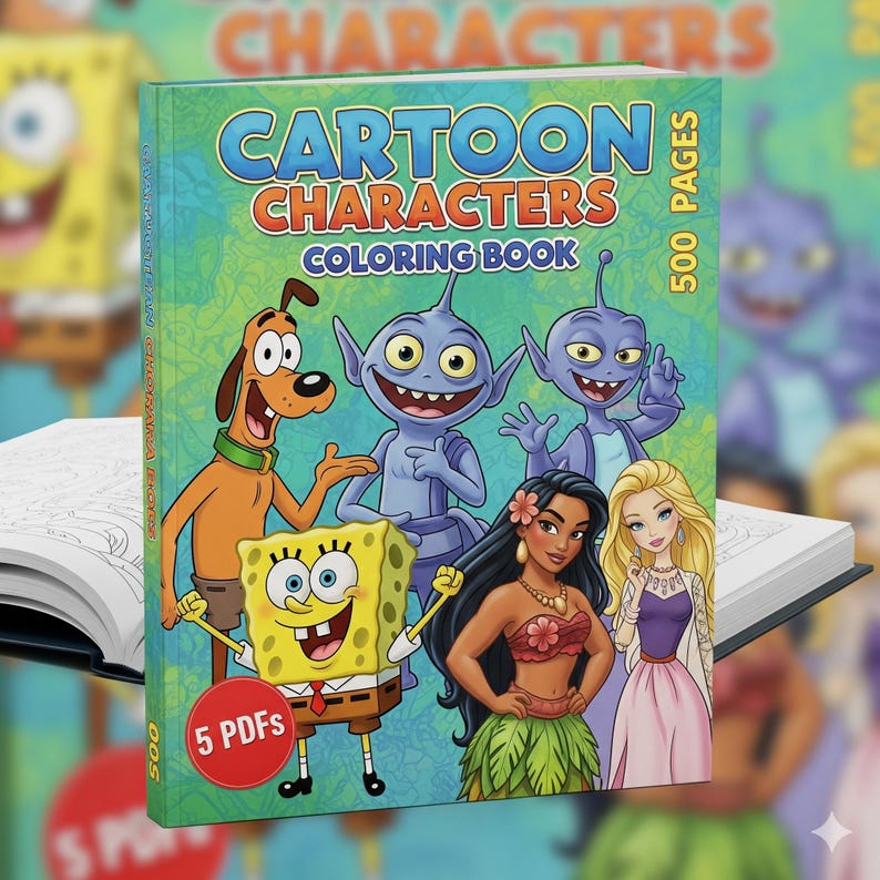 CARTOON CHARACTERS COLORING Pages/kids Colorıng Pages/5 Pdfs of 100 ...
