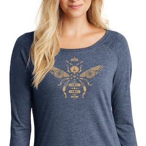 Queen Bee Plus Size Women's Top, Long Sleeve Tunic Tee With Gold Bee ...