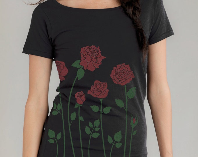 Red Roses Print T-shirt Women's Organic T-shirt Earth - Etsy
