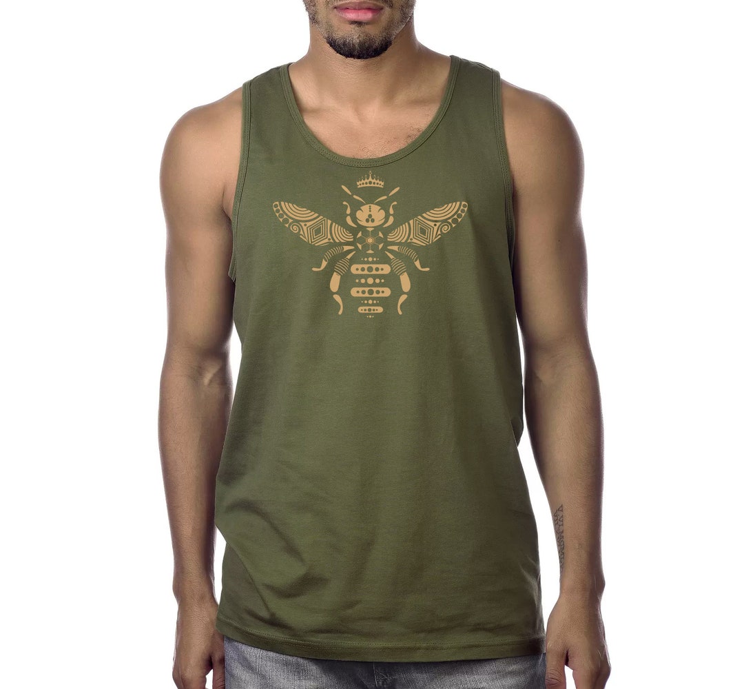 Men's Bee Tank Top, Queen Bee Screen Print, Army Green Bee Tank Top ...