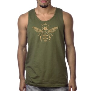 Men's Bee Tank Top, Queen Bee Screen Print, Army Green Bee Tank Top ...